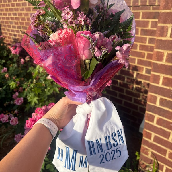 Custom Embroidered Bouquet Wrap Sash Bow HOCO Prom Bouquet Sash With ...