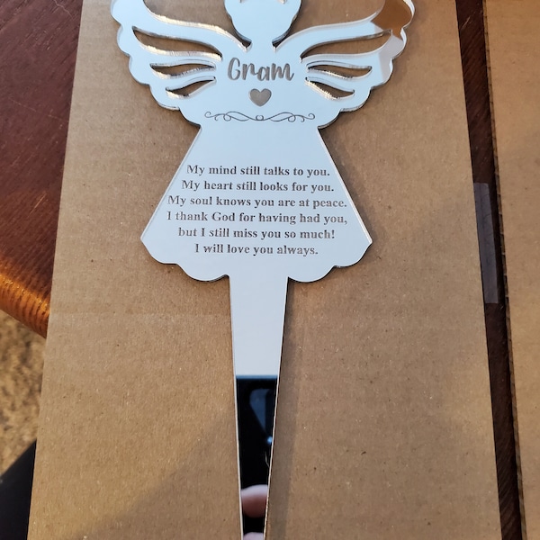 Personalized Angel Memorial Plaque With Stake, Mirrored Grave Memorial ...
