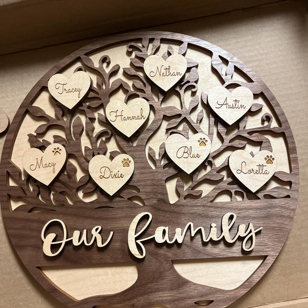 Family Tree Round Wood Frame - Fully Customized, Mother's Day, Father's ...