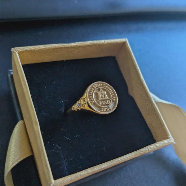 Gold Plated Class Ring – Women’s University Signet Ring – Graduation ...