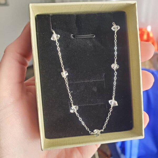 Ultra Tiny Sparkly Herkimer Diamond Necklace, Dainty Diamond Jewelry ...