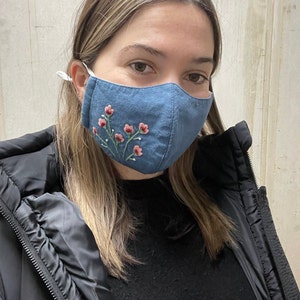 Hand Embroidered Face Mask on Linen Reusable Soft Fabric - Etsy