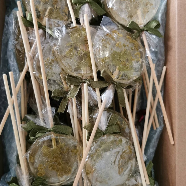 10 Gold Peach Elder Flower Lollipops, Edible Hard Candy With Natural ...