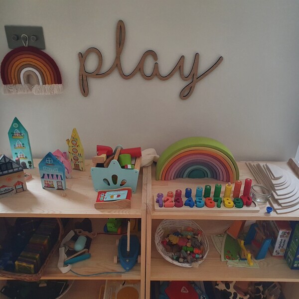 Play - Wooden Wall Sign - Art Bedroom Nursery Decoration Kids Baby Play ...