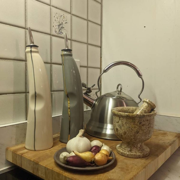 Handmade Ceramic Oil Bottle, Container for Olive Oil, White Olive Oil ...