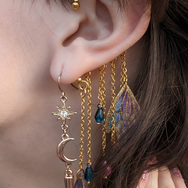 Ear Cuffs Ear Wrap Moon and Stars Ear Wrap Dangle Ear Cuff Filigree ...