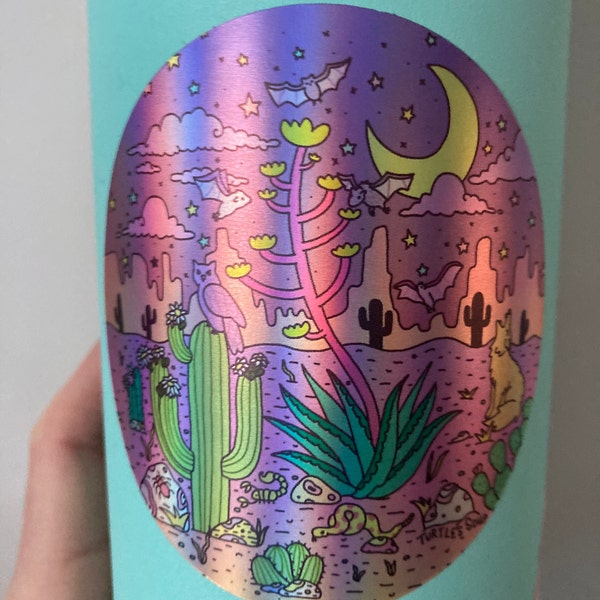 Dreamy Desertscape, Desert Nightlife Holographic Sticker, Metallic ...