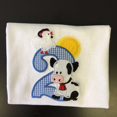 Farm Birthday Number Two 2 With Cow and Rooster Cute Farm Theme Machine ...