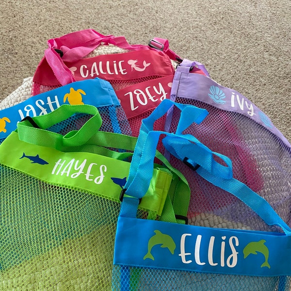 Custom Mesh Beach Shell Bag // Kid's Personalized Beach Bag // Shell ...