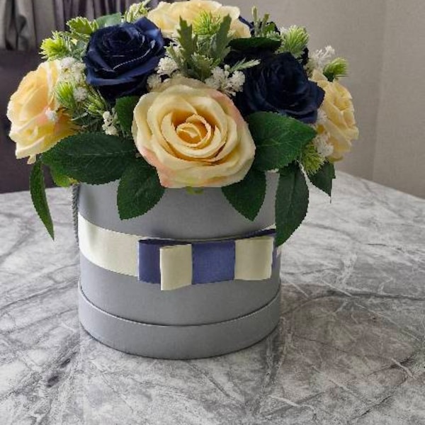 Artificial Flower Hat Box, Mother of the Bride Gift, Faux Rose Roses ...