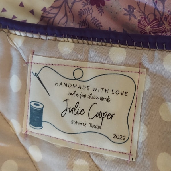 Set of 12 Sewing Labels, Iron on or Sew on Quilt Tags, Personalized ...