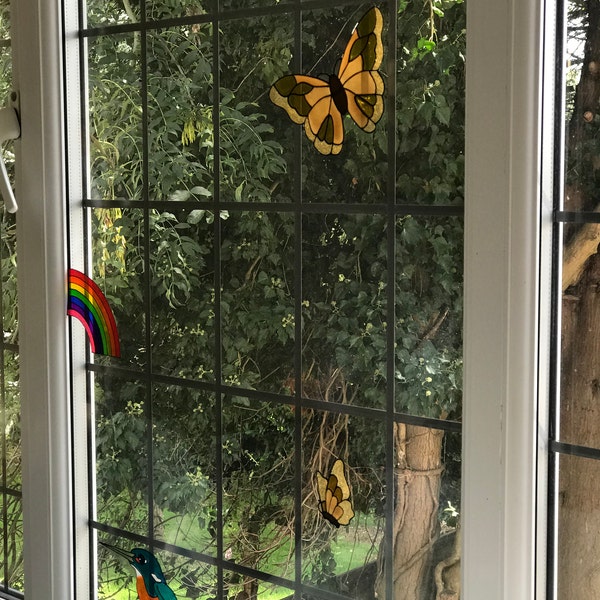 Butterfly Window Clings, Set of 4 Hand Painted Stained Glass Effect ...