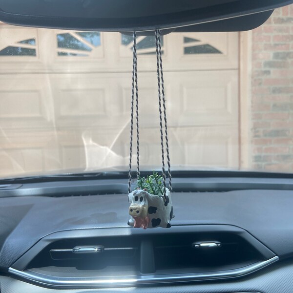 Cow Rear View Mirror Mini Planter Small Pot With Faux Plant for Car ...