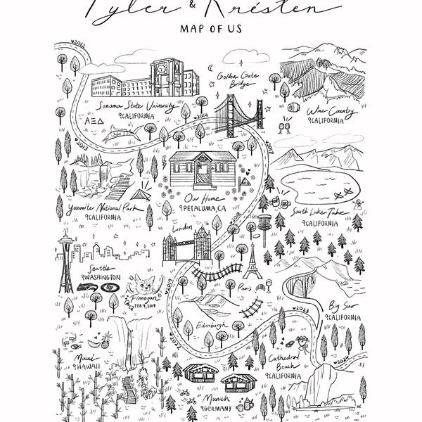 Custom Couples Map Print Personalized Relationship Map of Us Gift ...