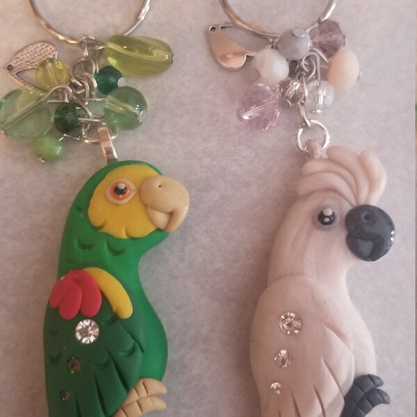 Cockatoo Parrot Keychain , Handmade, Parrot Figurine Made of Polymer ...