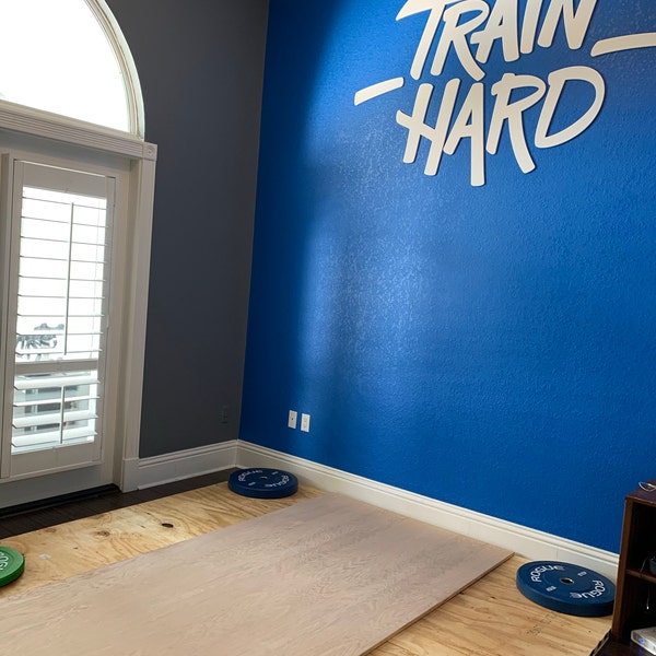 Train Hard, Large Fitness Sign, Gym Wall Art Decor, Gym Design Ideas ...