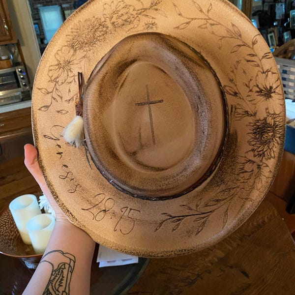 Wild & Free Floral Burned Hat, Floral Engraved Cowboy Hat, Sunflower ...