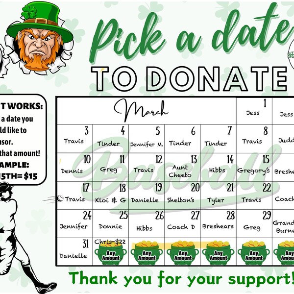 Softball Pick a Date to Donate, INSTANT DOWNLOAD, Fundraiser, Pay the ...