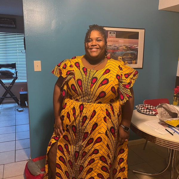 Long Gown, Mother Care Neck, Back Zipper, Front Slit, Flayed Hand ...