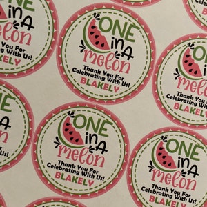 One in A Melon Watermelon 1st Birthday Party Stickers or Favor Tags ...