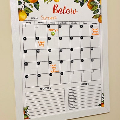Watercolor Calendar Mandarin Orange Dry Erase Calendar MEDIUM Framed ...