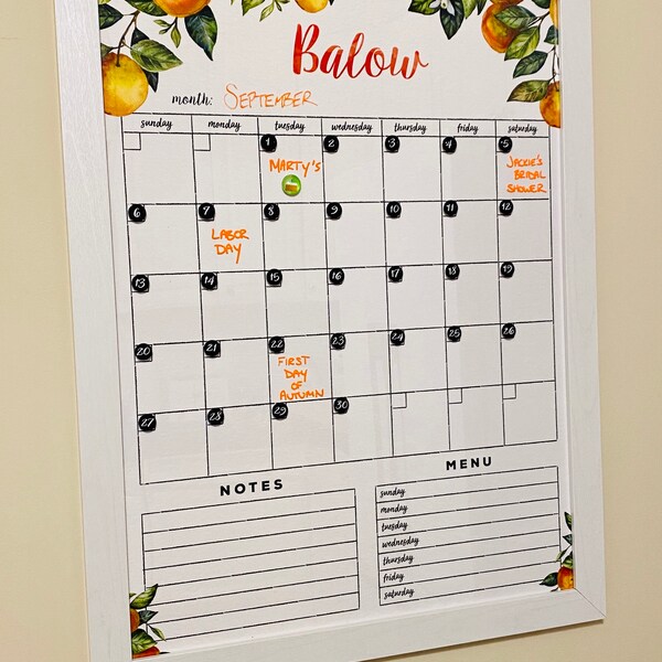 Watercolor Calendar Mandarin Orange - Dry Erase Calendar MEDIUM ...