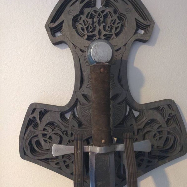 MJÖLNIR DRAGON Wooden Wall Mount for Hand and a Half Sword, LARP ...