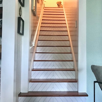 White Beadboard Shiplap Stair Riser Stickers , Window Sill 7 Inch X 36 ...