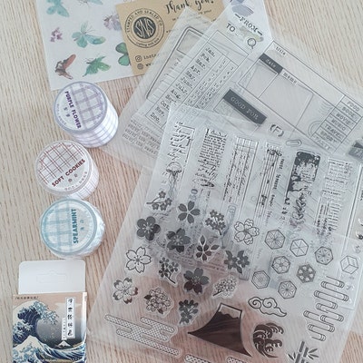 45 Pcs Japanese Stamp Sticker Pack, Cherry Blossom, Waves, Scrapbook ...