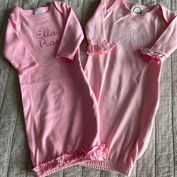 Striped Monogram Baby Girl Gown Set, Infant Gown , Baby Gown ...
