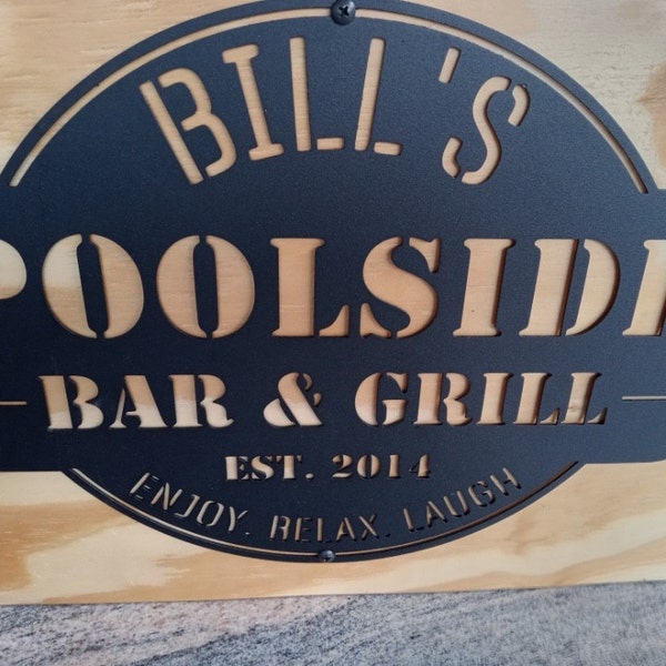 Custom Name Poolside Bar and Grill Metal Sign,pool and Bar, Tiki Bar ...