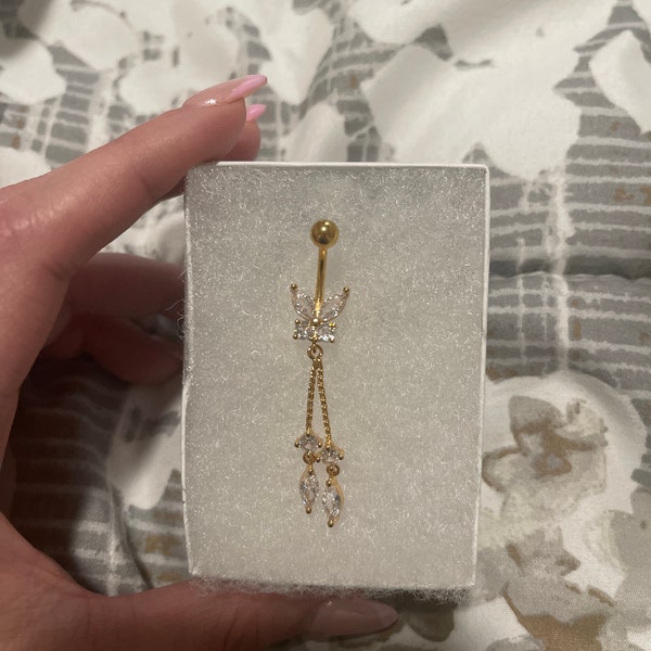Gold Butterfly Belly Button Ring Dangle Dainty Belly Button Jewelry ...