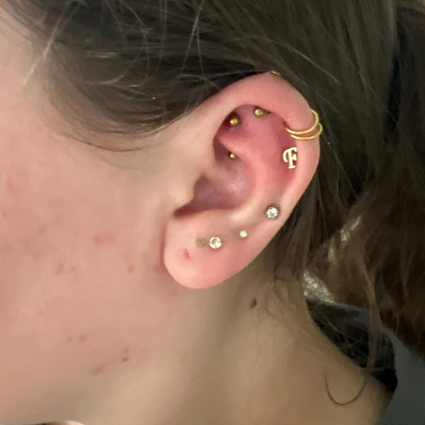 14K Solid Gold Bar Helix Piercing • Line Bar Stick Piercing • 18G Gold ...