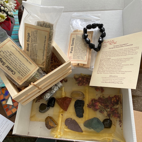 Energetic Protection Crystal Kit | Gemstone & Sage Gift Set for ...