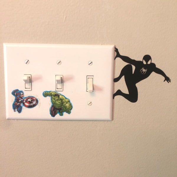 2x 10cm Spider Superhero Light Switch Vinyl Decal Sticker Black Vinyl ...