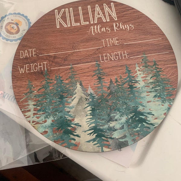 Forest Birth Stat Sign, Birth Stat Sign, Round Wood Birth Stat Sign ...