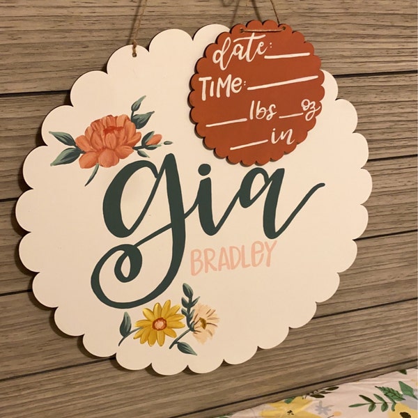 Boho Floral Hospital Door Hanger, Baby Girl Door Hanger, Scallop Edge ...