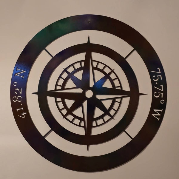 Personalized Compass Metal Sign - Custom Coordinates Sign - Nautical ...