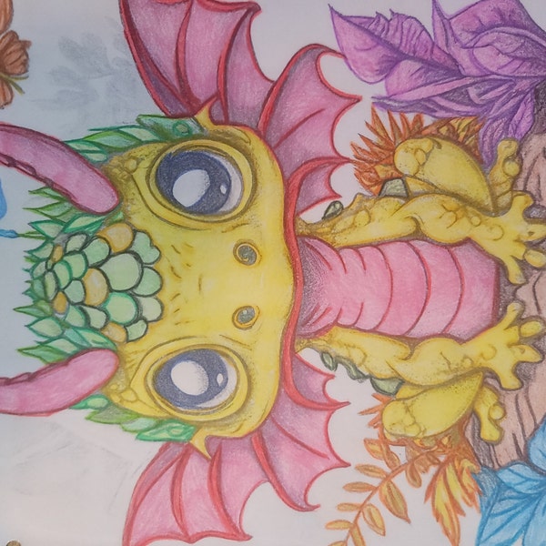 24 Baby Woodland Dragon Fantasy Coloring Page Book, Adults + Kids ...