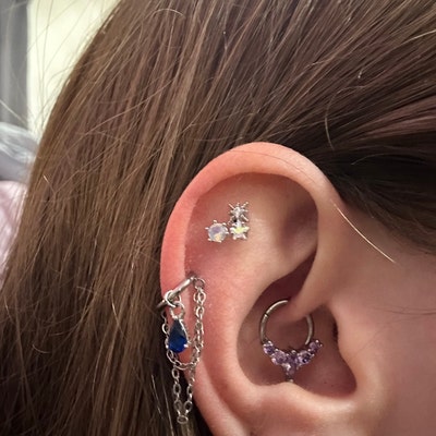 6mm-12mm, Dainty Emerald Teardrop Double Chain Helix Piercing ...
