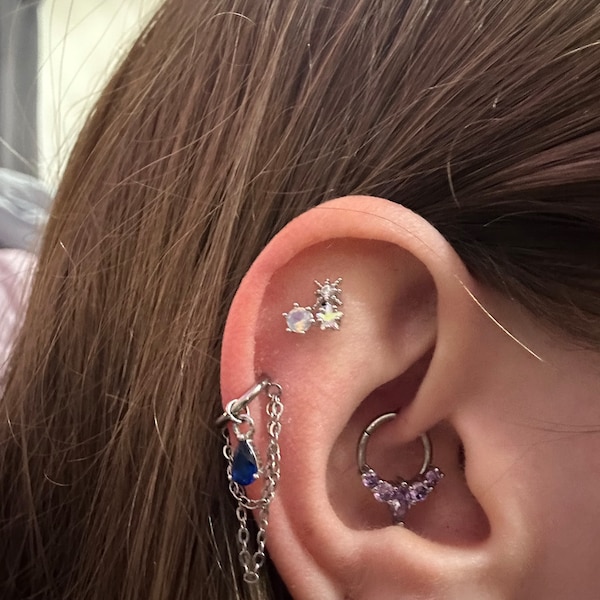 6mm-12mm, Dainty Emerald Teardrop Double Chain Helix Piercing ...