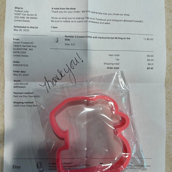 Number 2 Cookie Cutter With Vertical Script Writing on the Side - Etsy