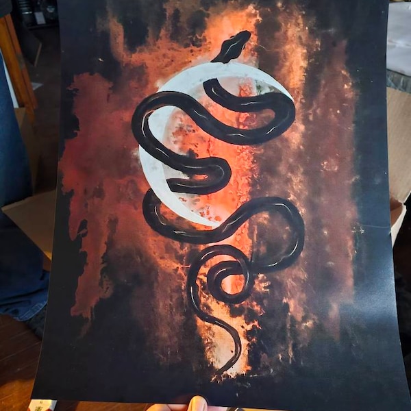 The Moon is Mine - Shadowy Snake Art Print - Dark Serpent in Umber ...