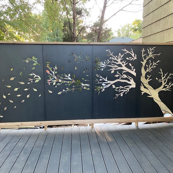 Metal Privacy Panel Set, Windy Tree, Decorative Panels, Outdoor Garden ...