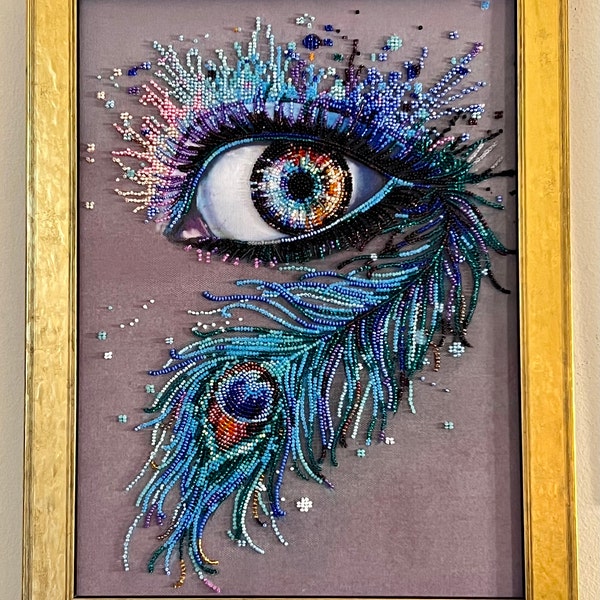 DIY Bead Embroidery Kit Royal Gaze - Eye, GIFT Size: 10.6"х14.5" (27x37 ...