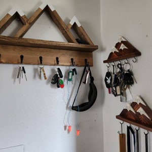 Mountain Key Holder With Shelf, Entryway Organizer With Hooks, Handmade ...