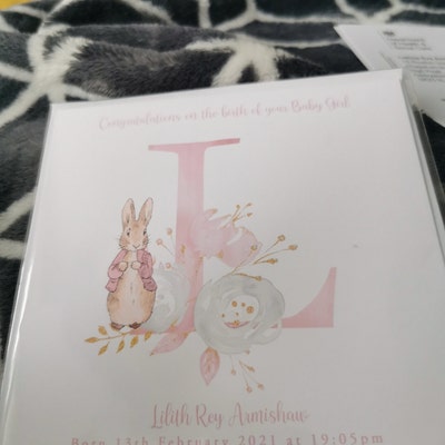 Personalised Peter Rabbit New Baby Card, New Baby, Personalised Card ...