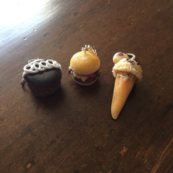Loaded Bacon Cheeseburger Charm, Miniature Food Jewelry, Polymer Clay ...
