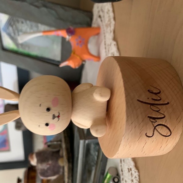 Personalized Bunny Musical Carousel | Custom Heirloom,engraved Wooden ...