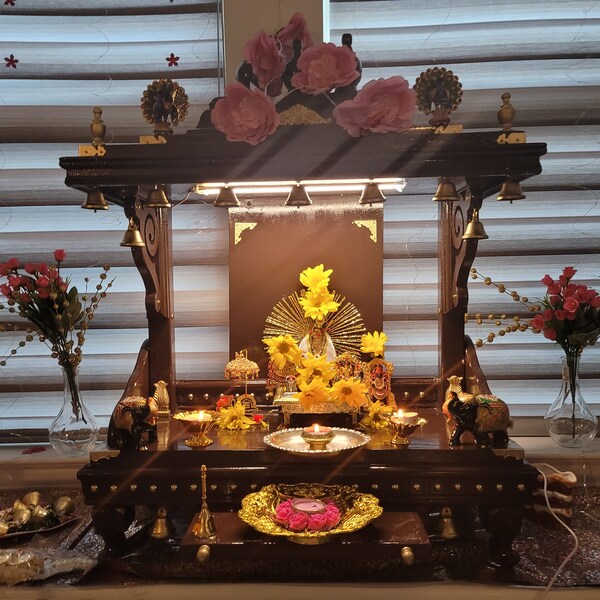 36x16,pooja,table,mandir,ganesha,hindu,temple,wood,home,decor,bells ...
